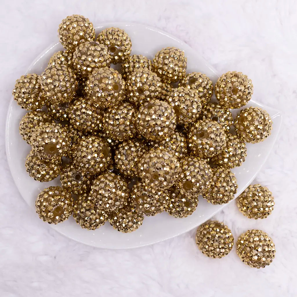 20mm Yellow Gold Rhinestone Bubblegum Beads | The BumbleBead Company 20mm Yellow Gold Rhinestone Bubblegum Beads | The BumbleBead Company