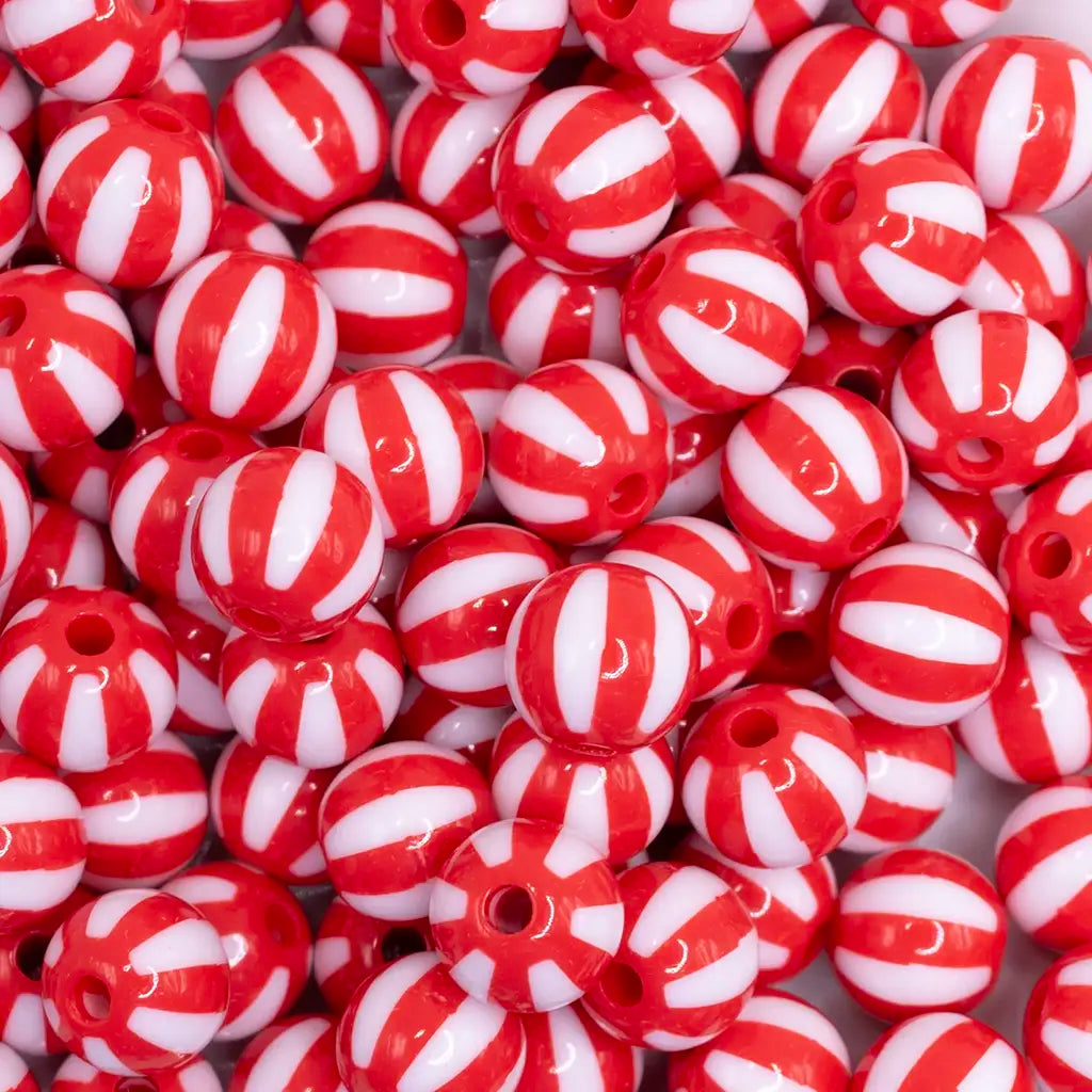 12mm Red with White Stripe Beach Ball Bubblegum Beads | The BumbleBead ...
