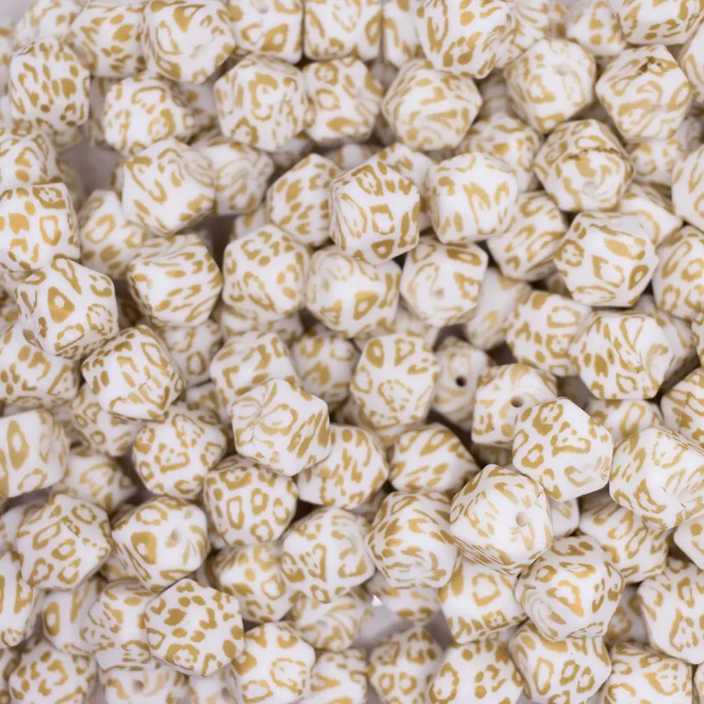 14mm Gold Leopard Hexagon Silicone Bead | The BumbleBead Company