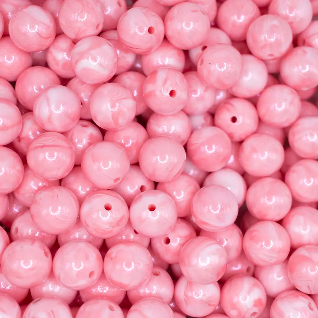 15mm Pink Marbled Opal Shimmer Round Silicone Bead | The BumbleBead Company