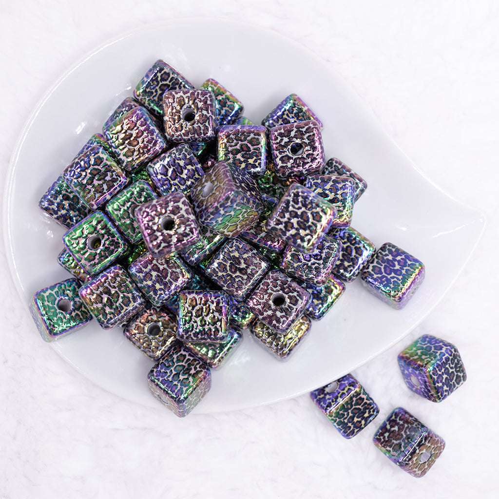 15mm Black Leopard luxury square acrylic beads | The BumbleBead Company
