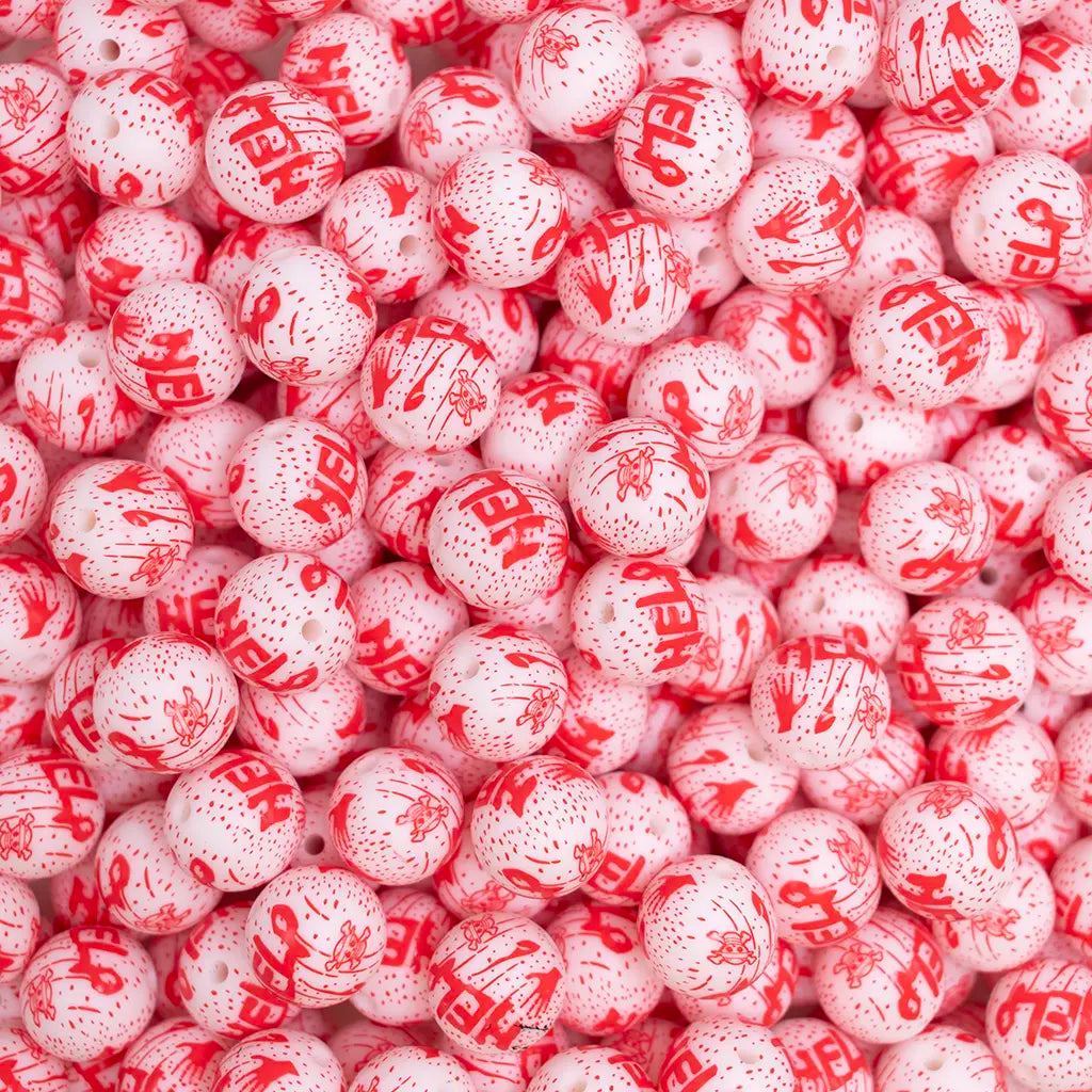 15mm Bloody Handprint Help Silicone Bead | The BumbleBead Company