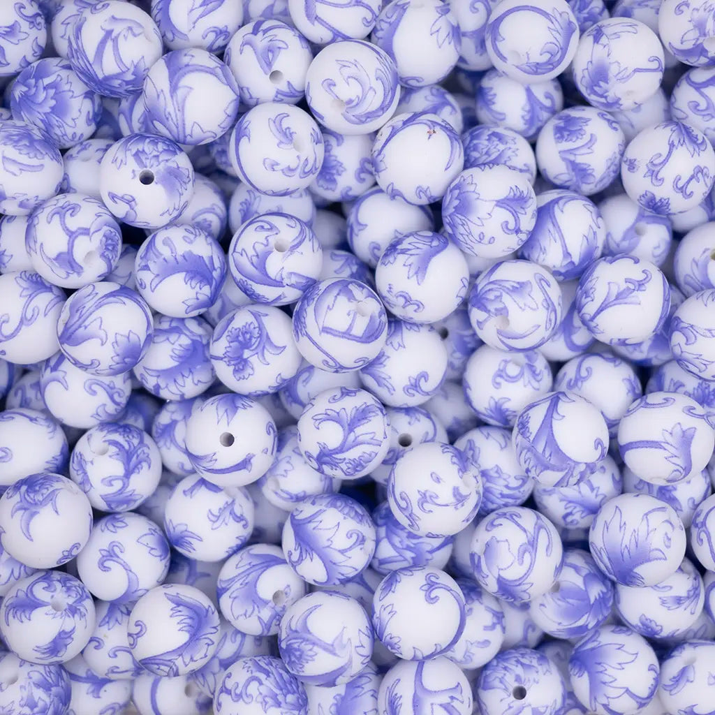 15mm Purple Filagree Print Silicone Bead | The BumbleBead Company