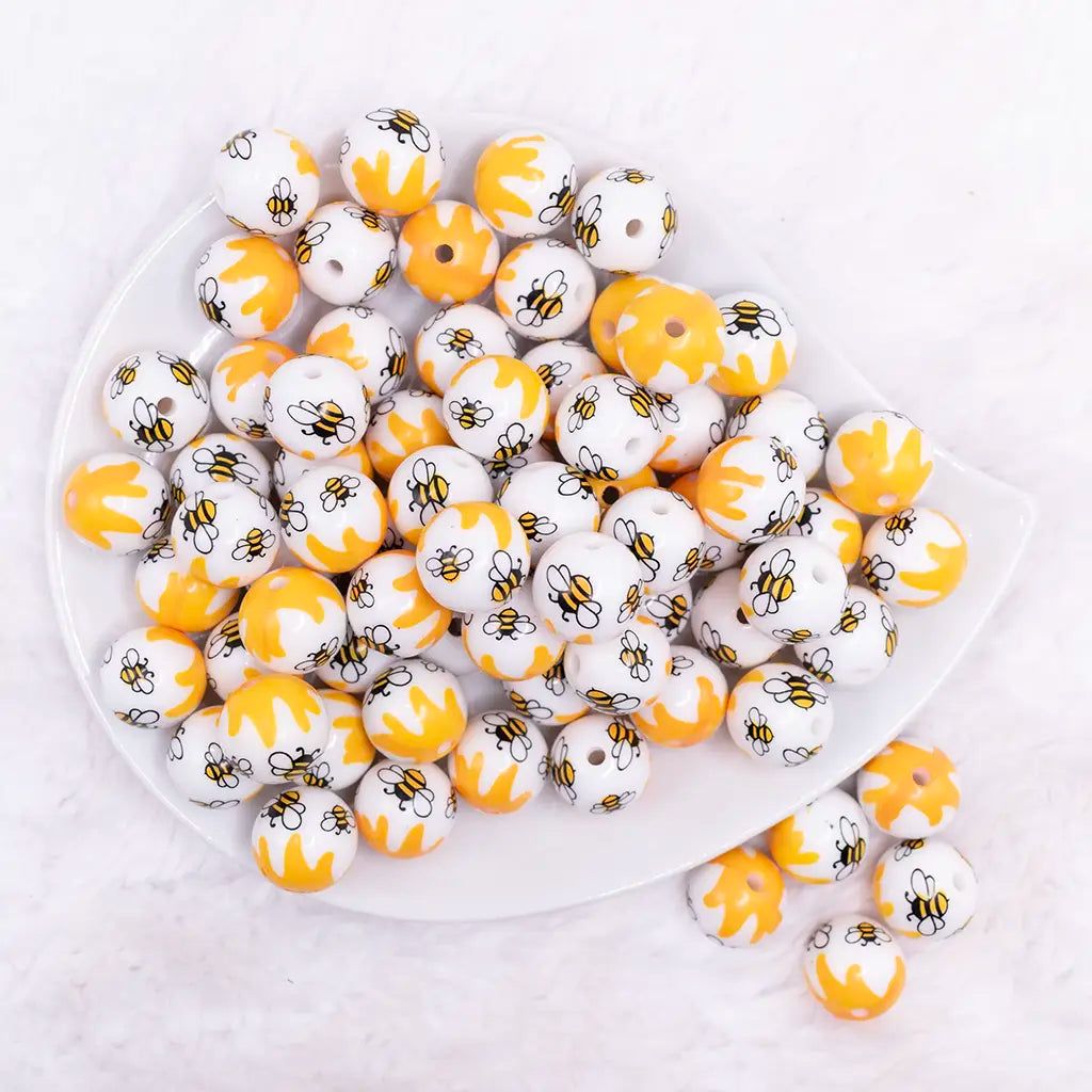 16mm Bumblebee Print Bubblegum Bead | The BumbleBead Company