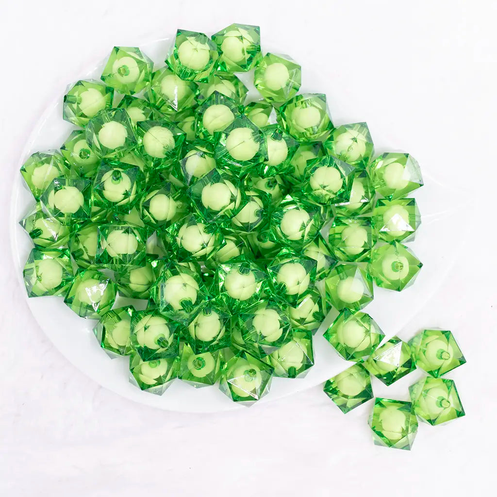 16mm Green Transparent Cube with Middle Bubblegum Beads | The ...