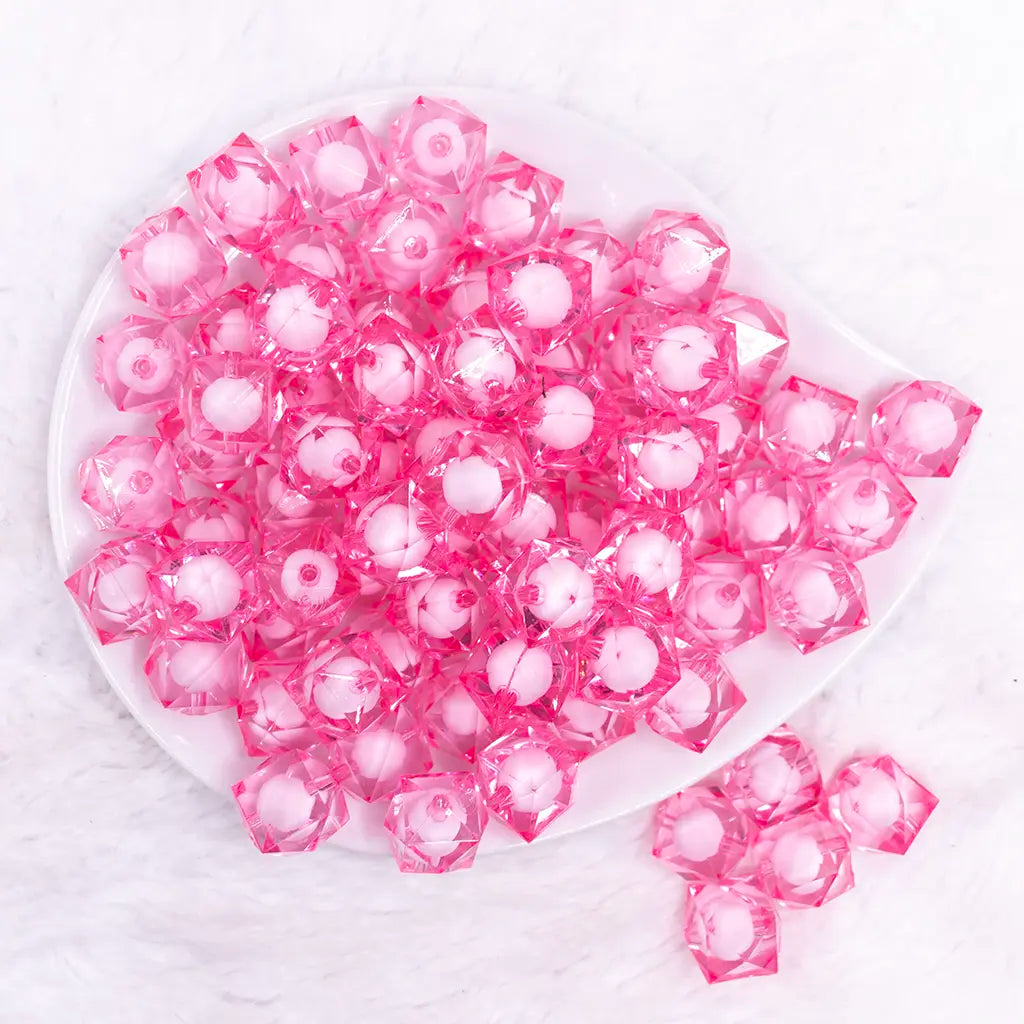 16mm Pink Transparent Cube with Middle Bubblegum Beads | The BumbleBead ...