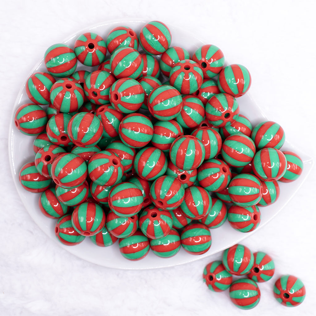 16mm Red and Green Beach Ball Bubblegum Beads | The BumbleBead Company