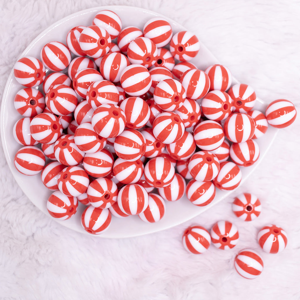 16mm Red and White Beach Ball Bubblegum Beads | The BumbleBead Company