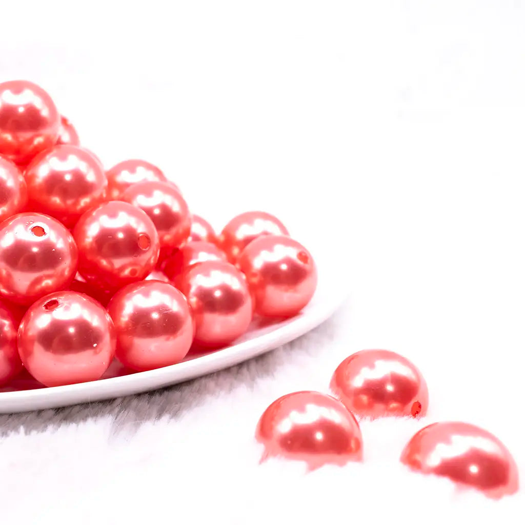 20mm Deep Coral Orange Faux Pearl Bubblegum Beads | The BumbleBead Company