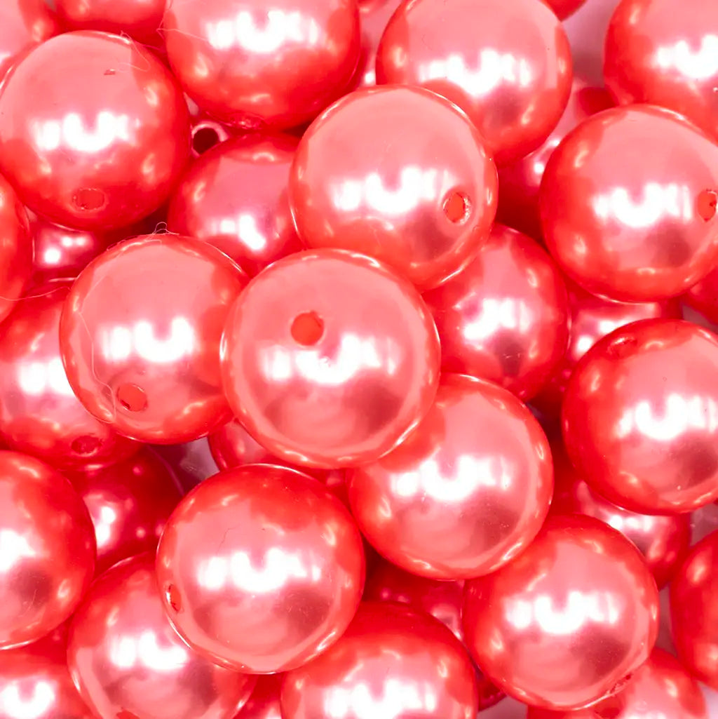 20mm Deep Coral Orange Faux Pearl Bubblegum Beads | The BumbleBead Company