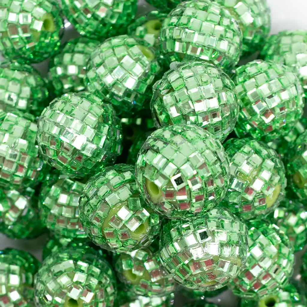 20mm Green Mirror Disco Faceted Bubblegum Beads | The BumbleBead Company