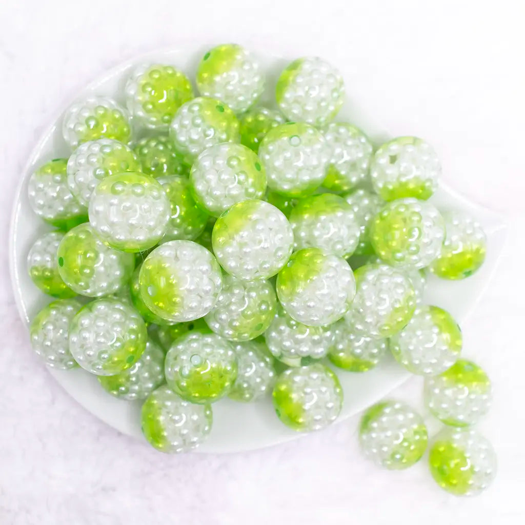 20mm Green Captured Pearls Bubblegum Bead | The BumbleBead Company