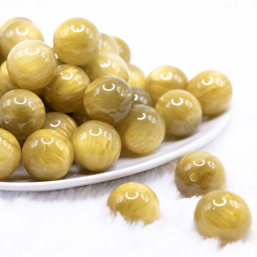20mm Olive Green Luster Bubblegum Beads | The BumbleBead Company