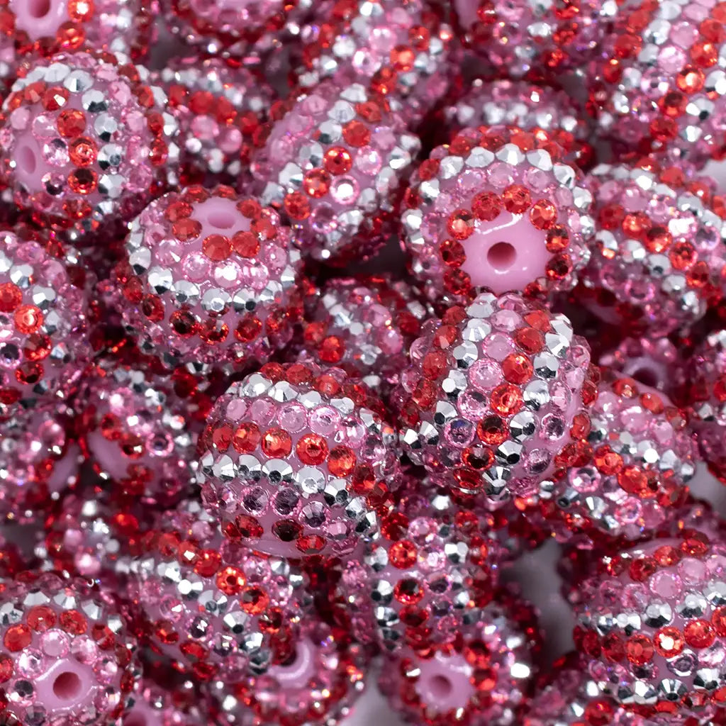 20mm Pink, Red & Silver Striped Rhinestone AB Bubblegum Beads | The ...