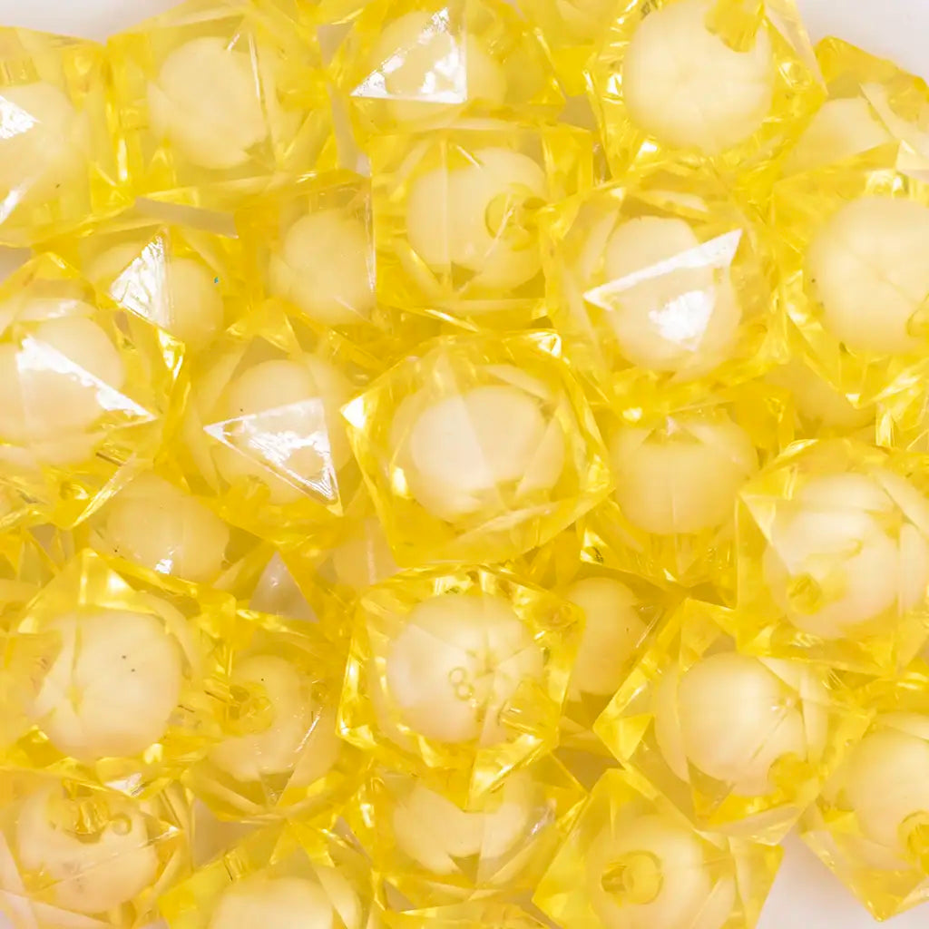20mm Yellow Transparent Cube with Middle Bubblegum Beads | The ...