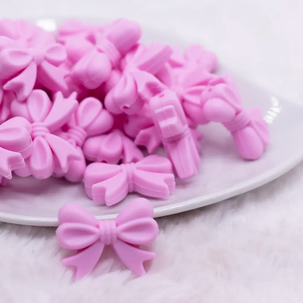 25mm Pink Bow Knot silicone bead | The BumbleBead Company