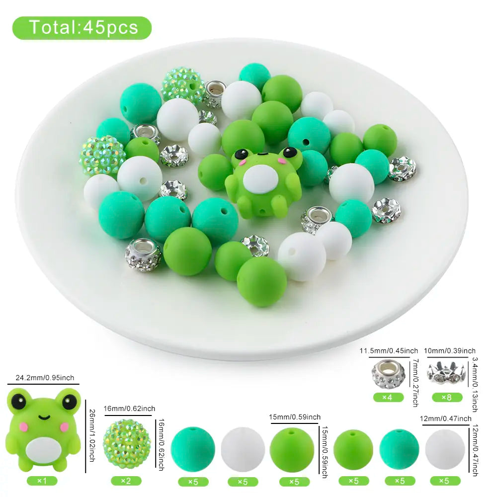 3D Frog Silicone Variety Bead Pack- 45 Pieces | The BumbleBead Company
