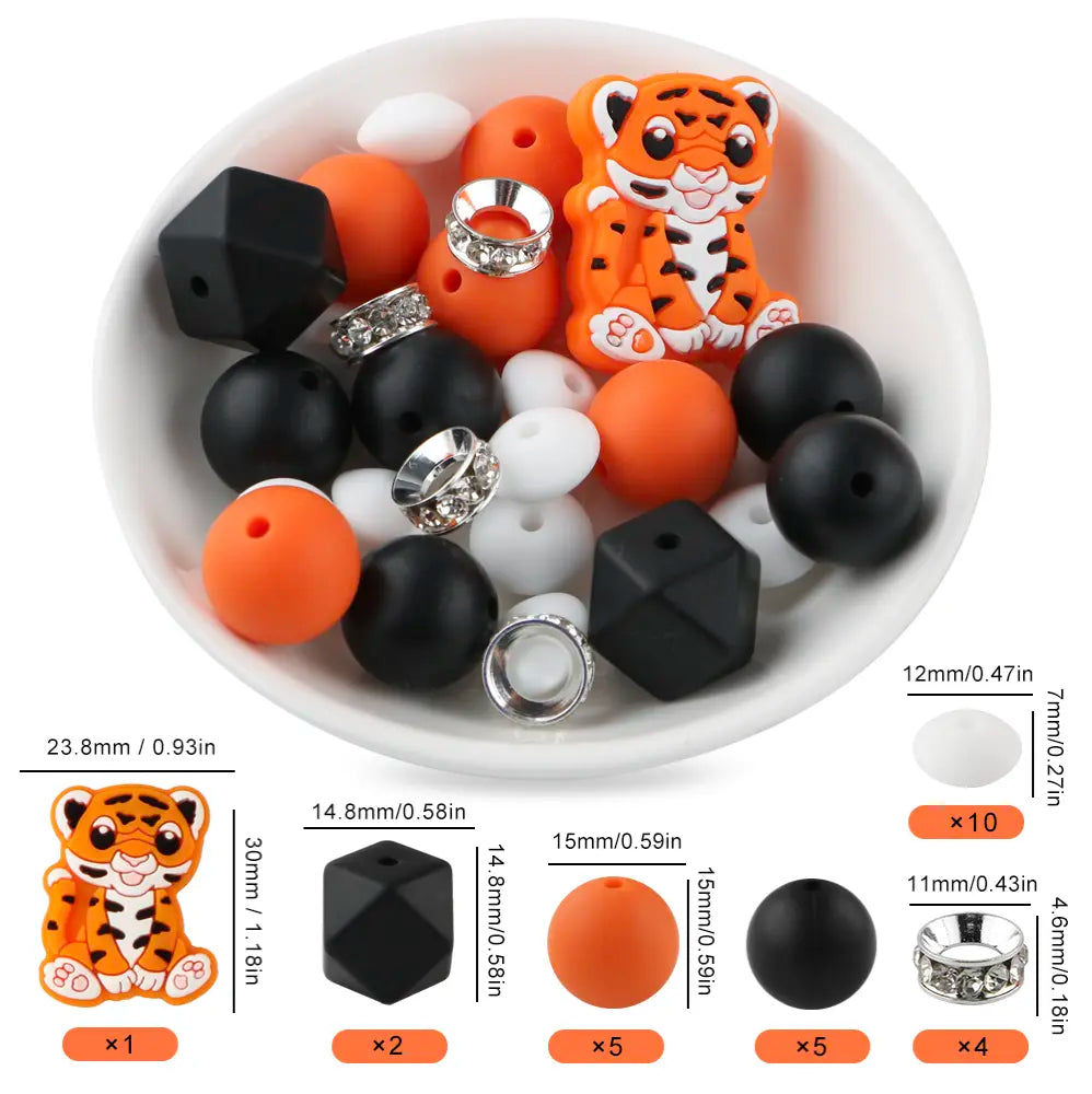Tiger Silicone Variety Bead Pack- 27 Pieces | The BumbleBead Company