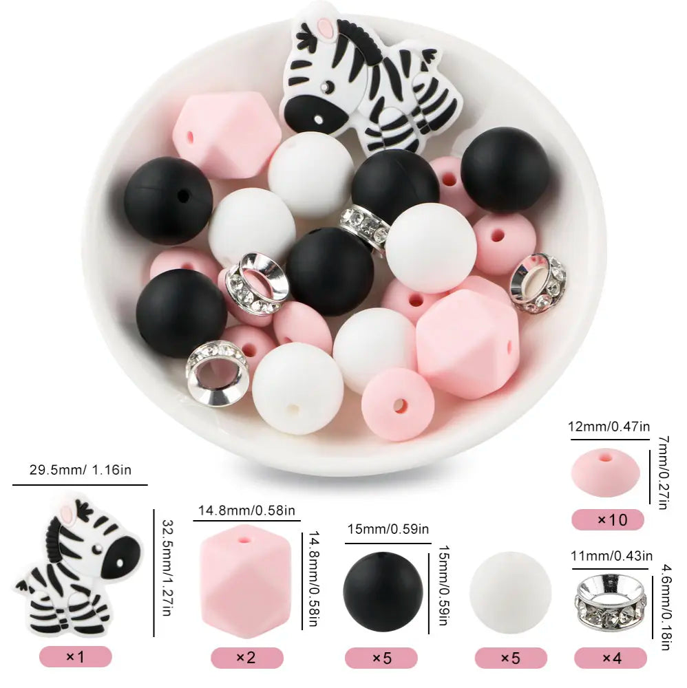 Zebra Silicone Variety Bead Pack- 27 Pieces | The BumbleBead Company