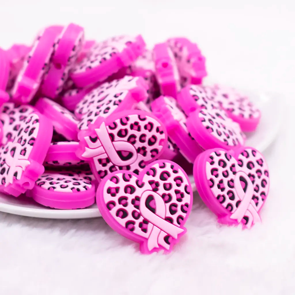Cancer Ribbon in Pink Leopard Heart Silicone Focal Bead Accessory | The ...