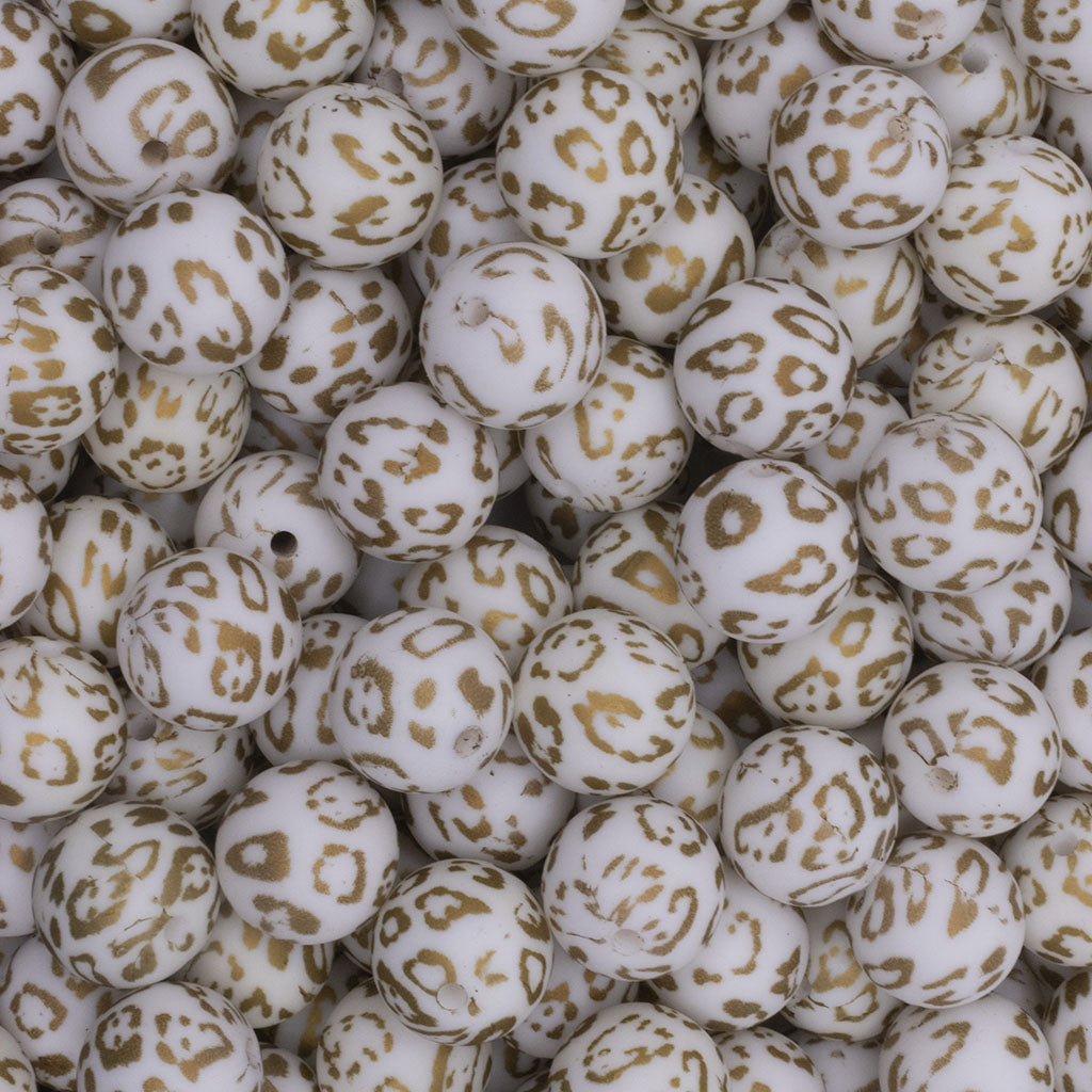 15mm Gold Leopard Print Round Silicone Bead | The BumbleBead Company