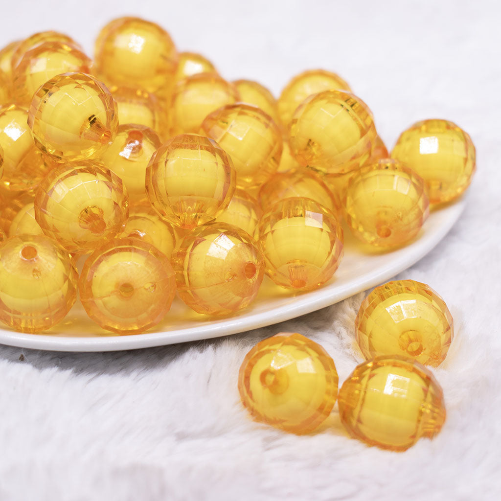 20mm Mustard Yellow Translucent Faceted Bead in a bead Bubblegum Bead ...