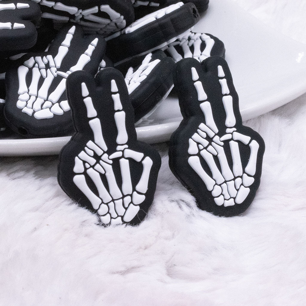 Skeleton Hand Peace Sign Silicone Focal Bead Accessory - 22mm x 35mm ...